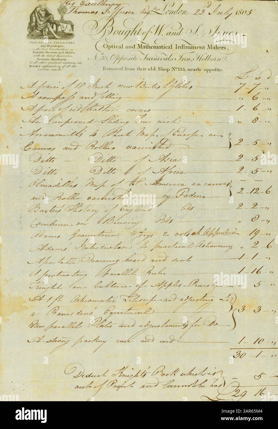 A bill from W. and S. Jones, optical and mathematical instrument makers ...
