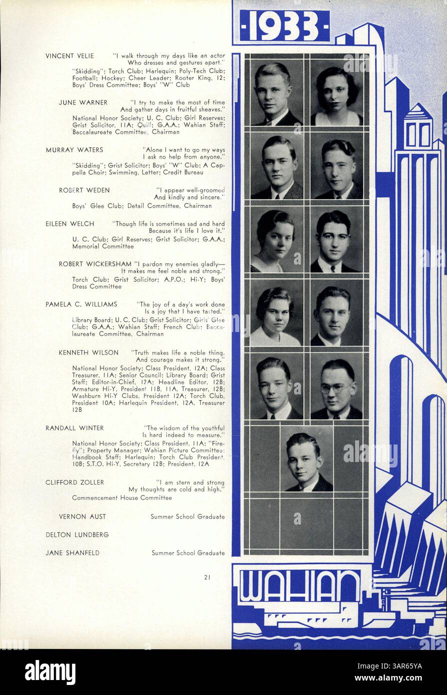 This 1933 Wahian yearbook from Washburn High School documents student ...