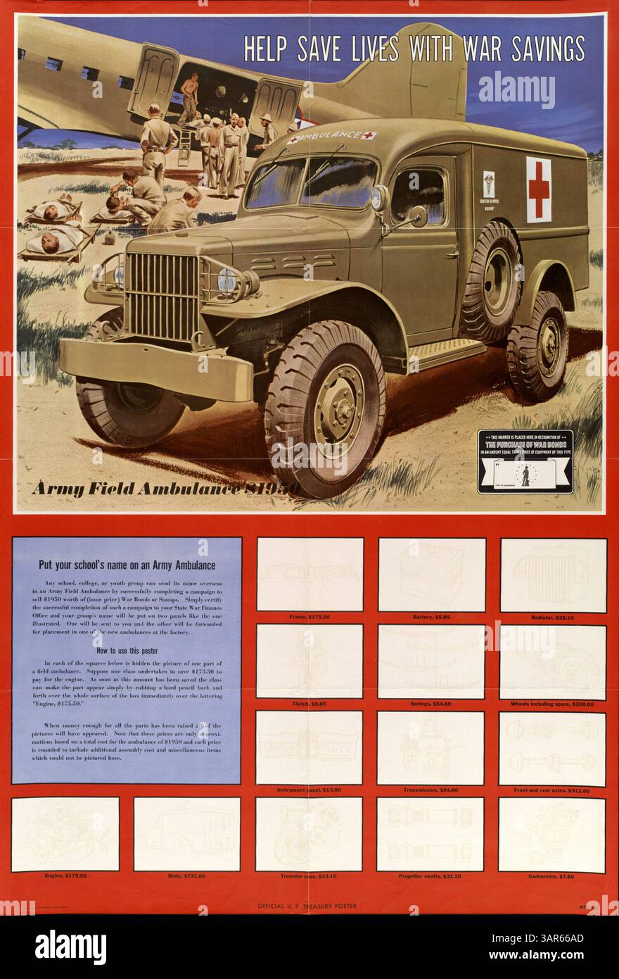 A 1944 poster promoting war savings for the Army Field Ambulance ...