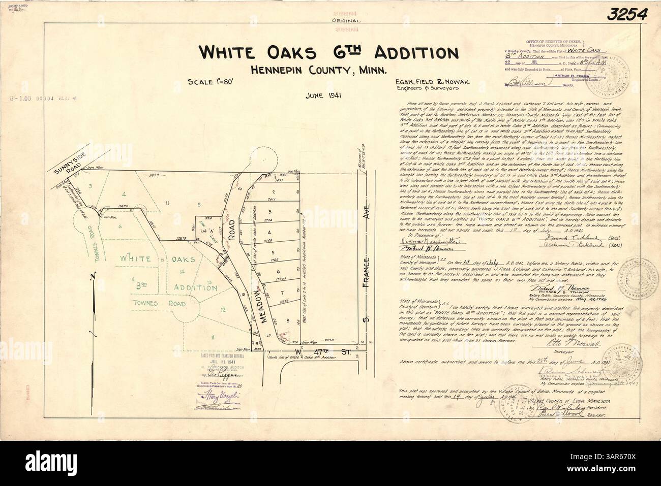 This map shows the White Oaks 6th Addition, depicting the layout and ...