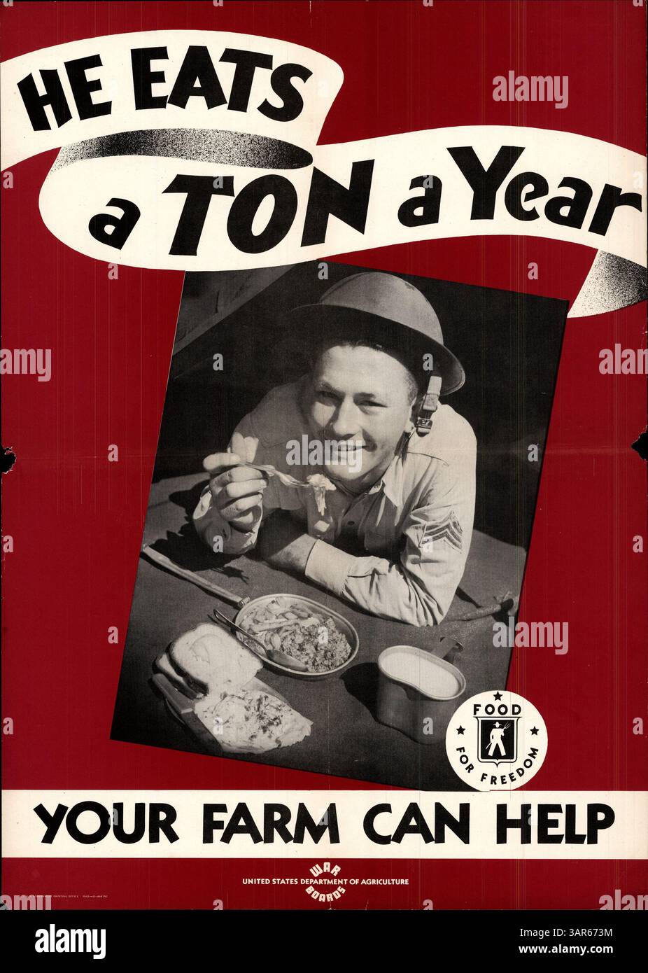 A 1942 illustration depicting a soldier enjoying a meal from his kit ...