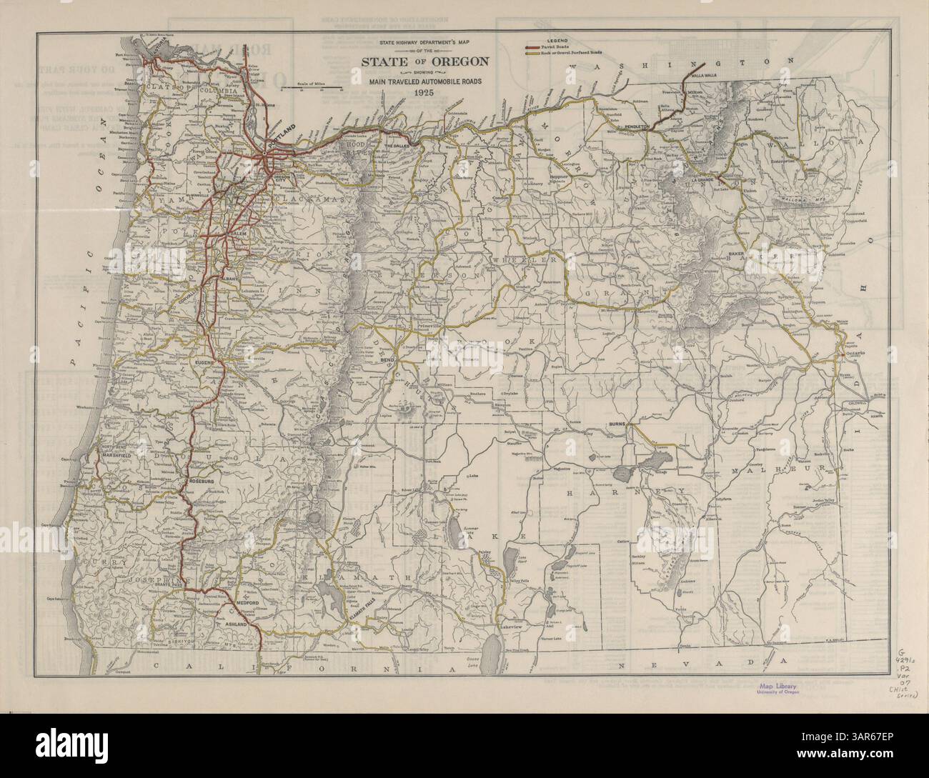 The State Highway Department map highlights Oregon’s main traveled ...