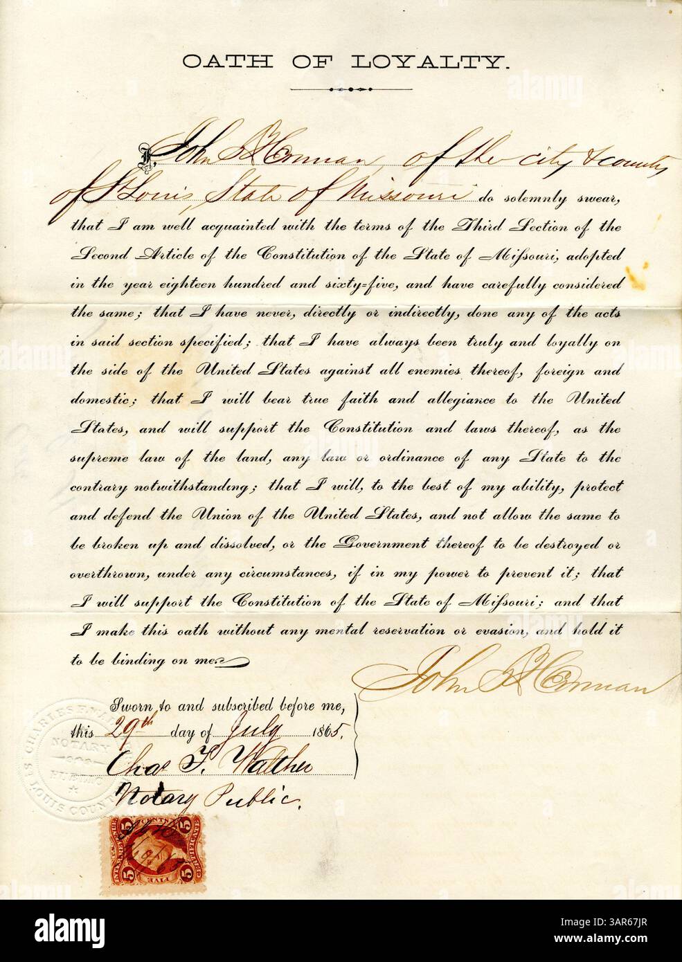 Loyalty oath of John G. Herman, sworn to the U.S. Government and State ...