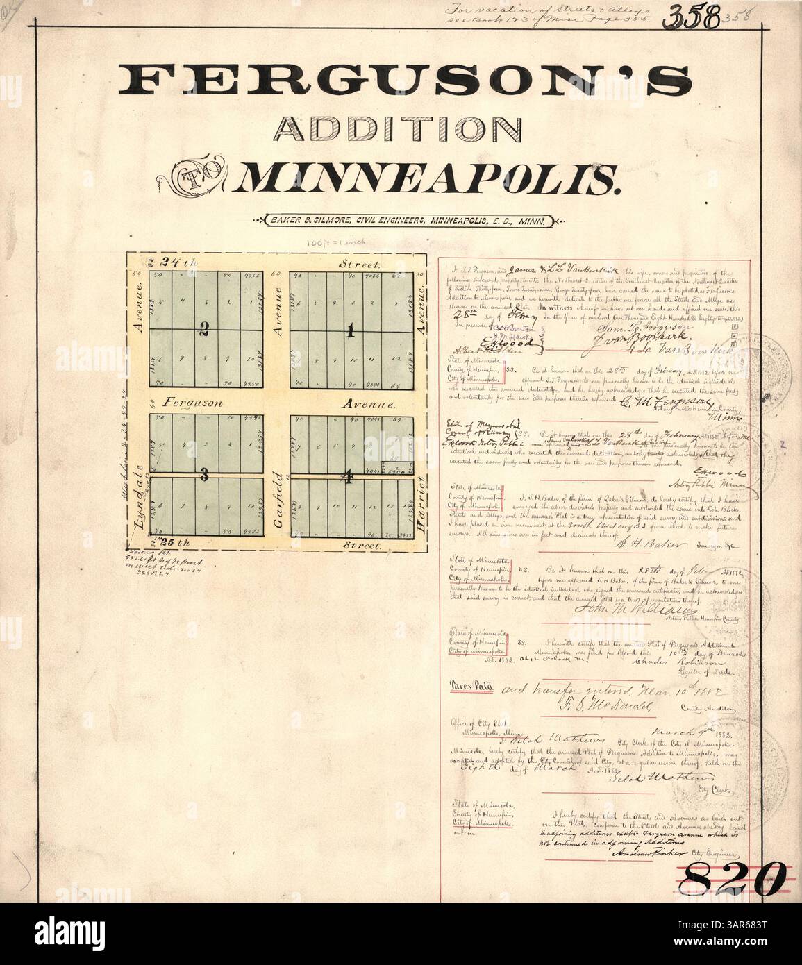 Ferguson's Addition to Minneapolis is a historical area map depicting ...