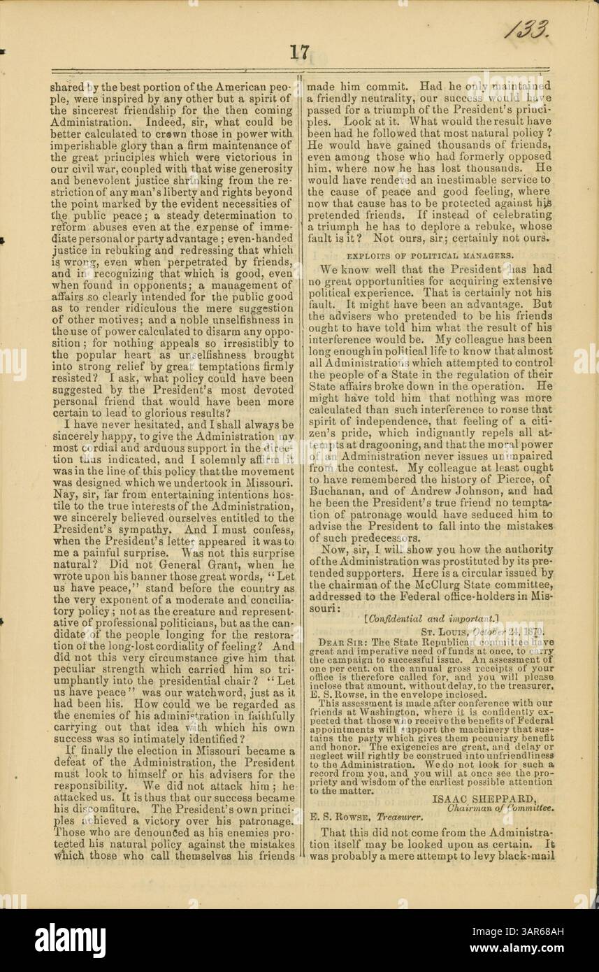 In his December 15, 1870 speech, Hon. Carl Schurz of Missouri addresses the issue of ...