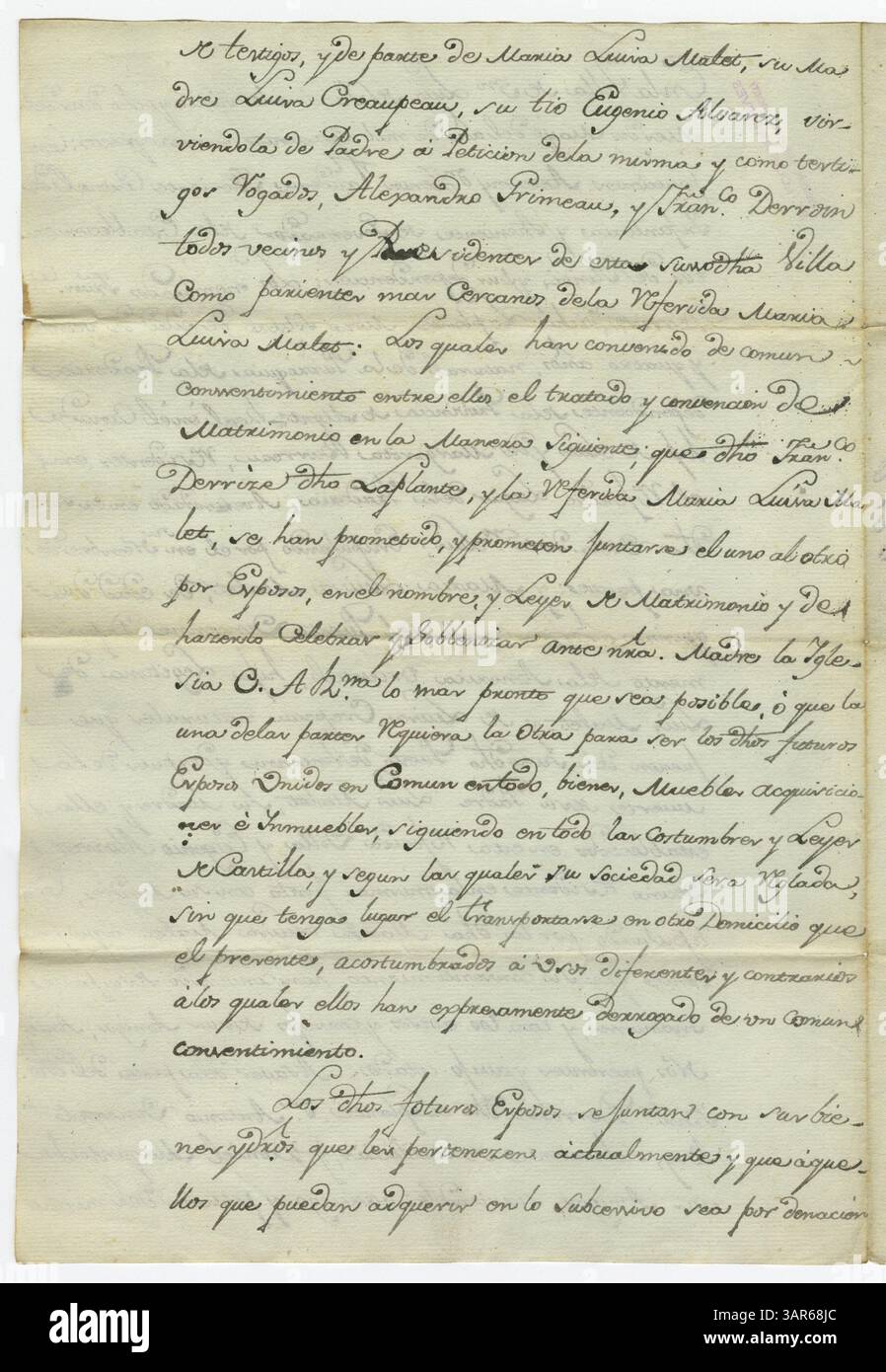 The 1797 marriage contract between Francis Derise and Maria Malet is a ...