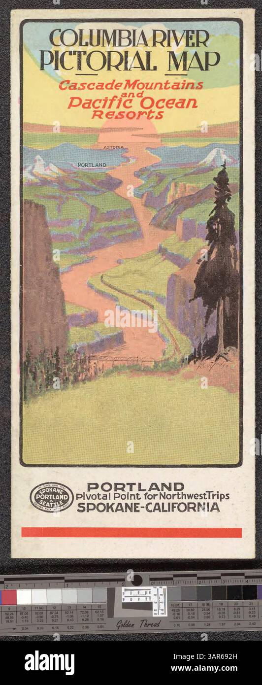 A pictorial map of the Columbia River showcasing the Cascade Mountains ...