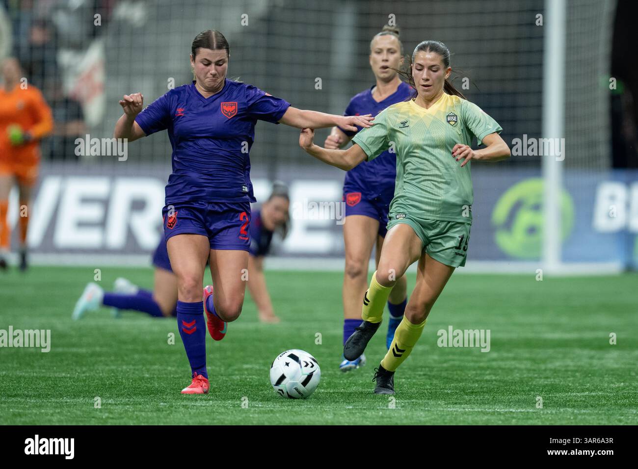 Vancouver, Canada. 16th Apr, 2025. Calgary Wild's Grace Stordy, left ...