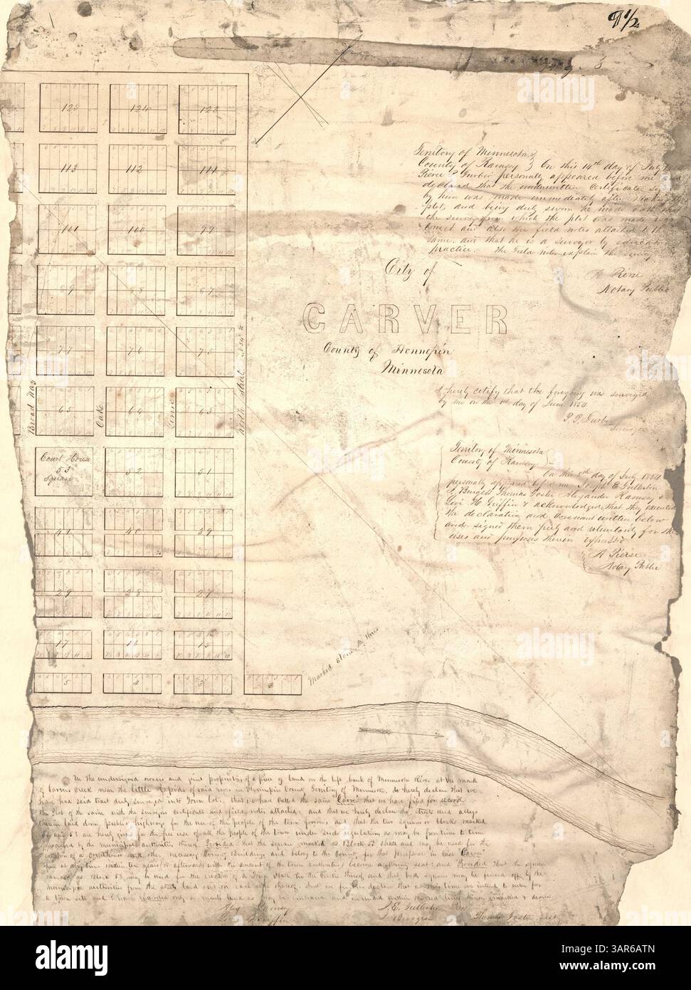 This plat map of Carver, located in Carver County, illustrates the city ...
