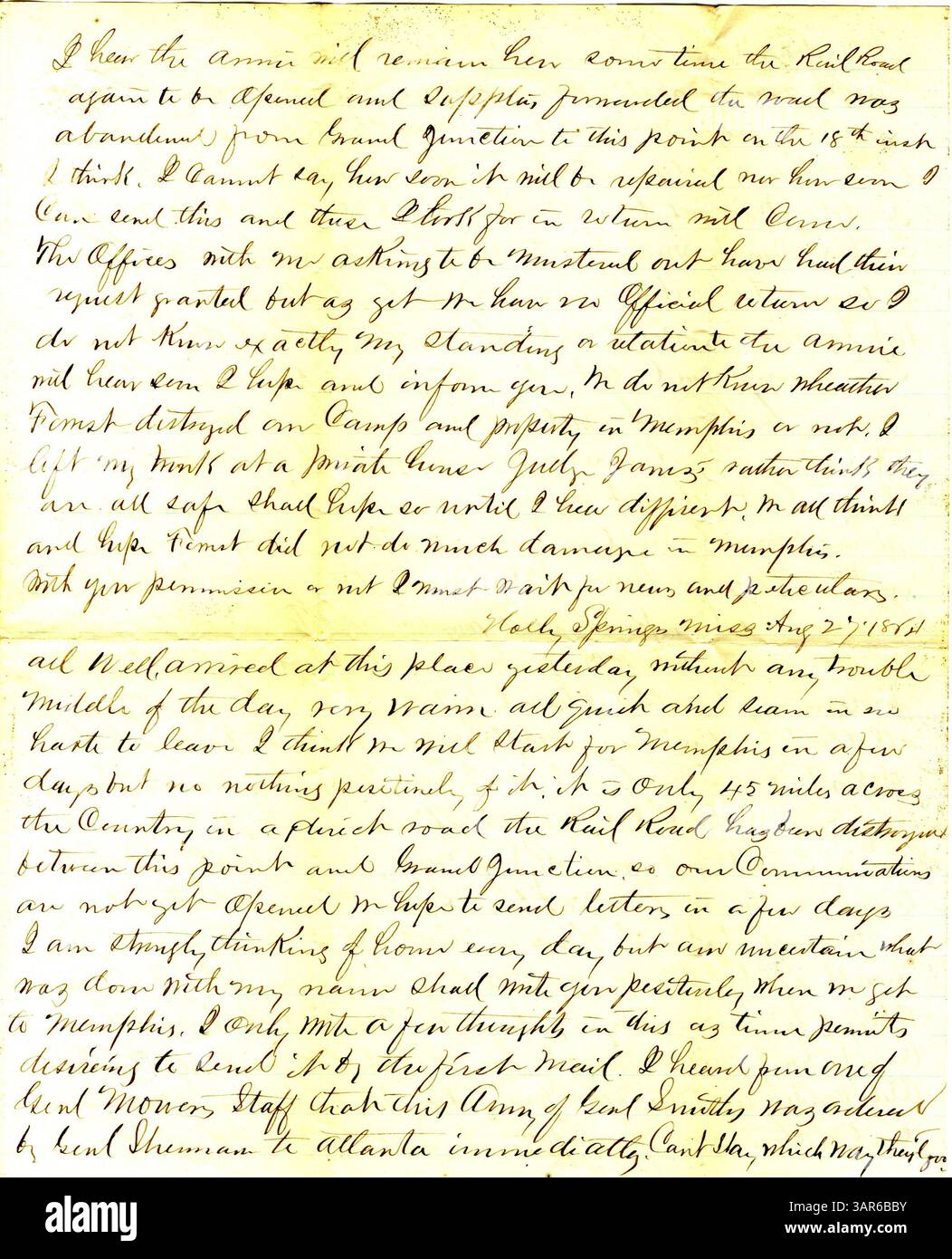 Thomas S. Hawley’s letter from Abbeville, Mississippi, on August 24 ...