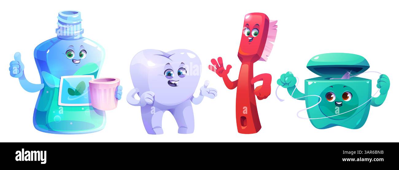 Cute cartoon characters of kids dental hygiene - smiling tooth ...