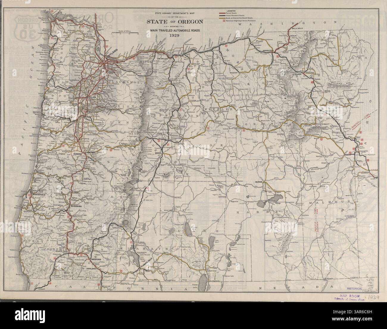 This 1910 map from the Oregon State Highway Department highlights the ...