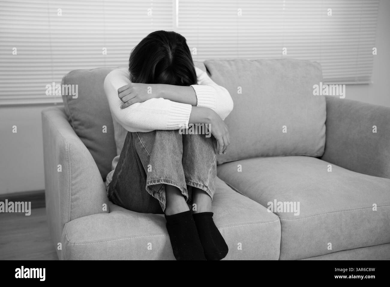 Sad crying asian woman Black and White Stock Photos & Images - Alamy