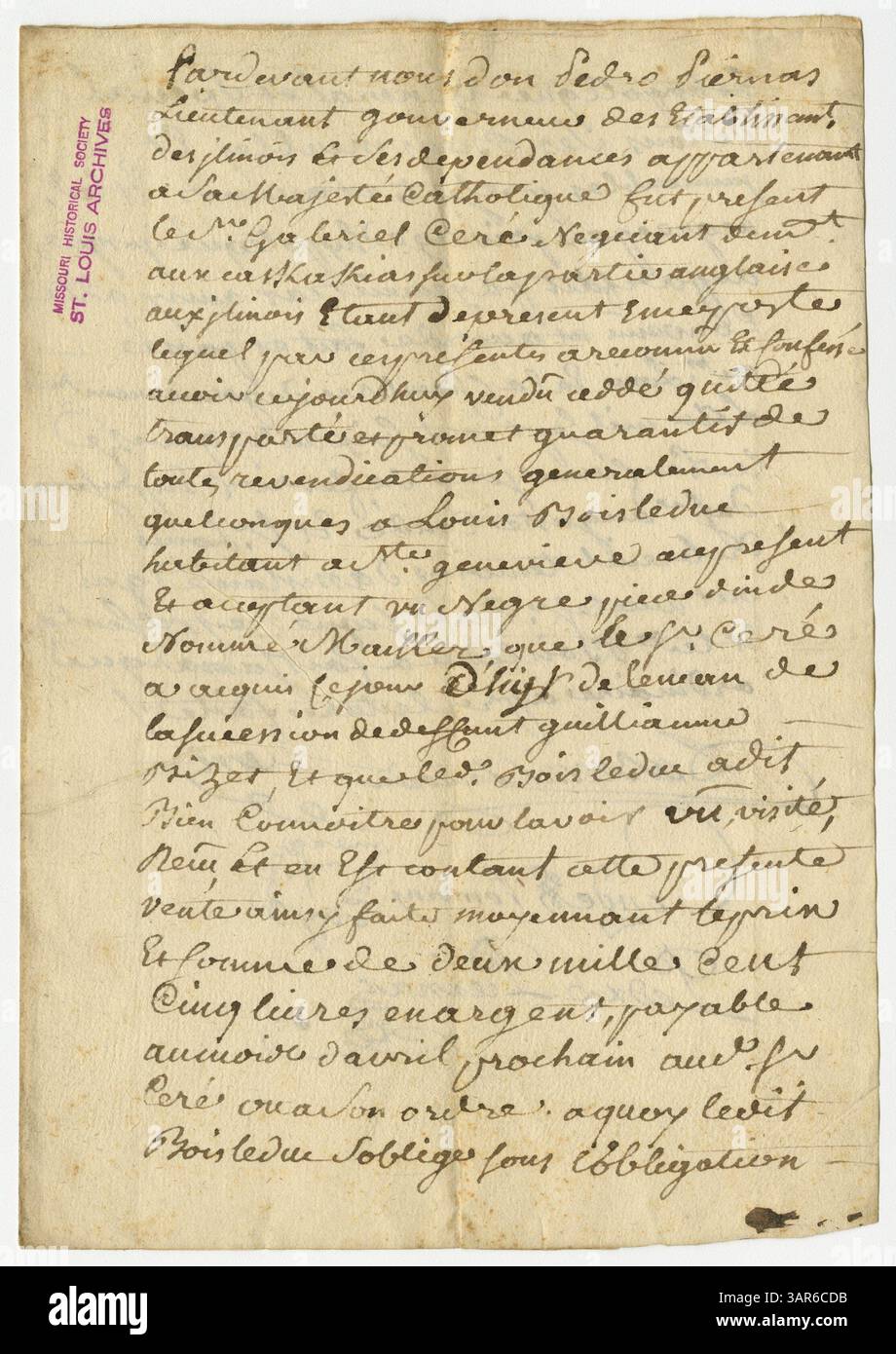 A transaction document from February 9, 1775, recording the sale of a ...