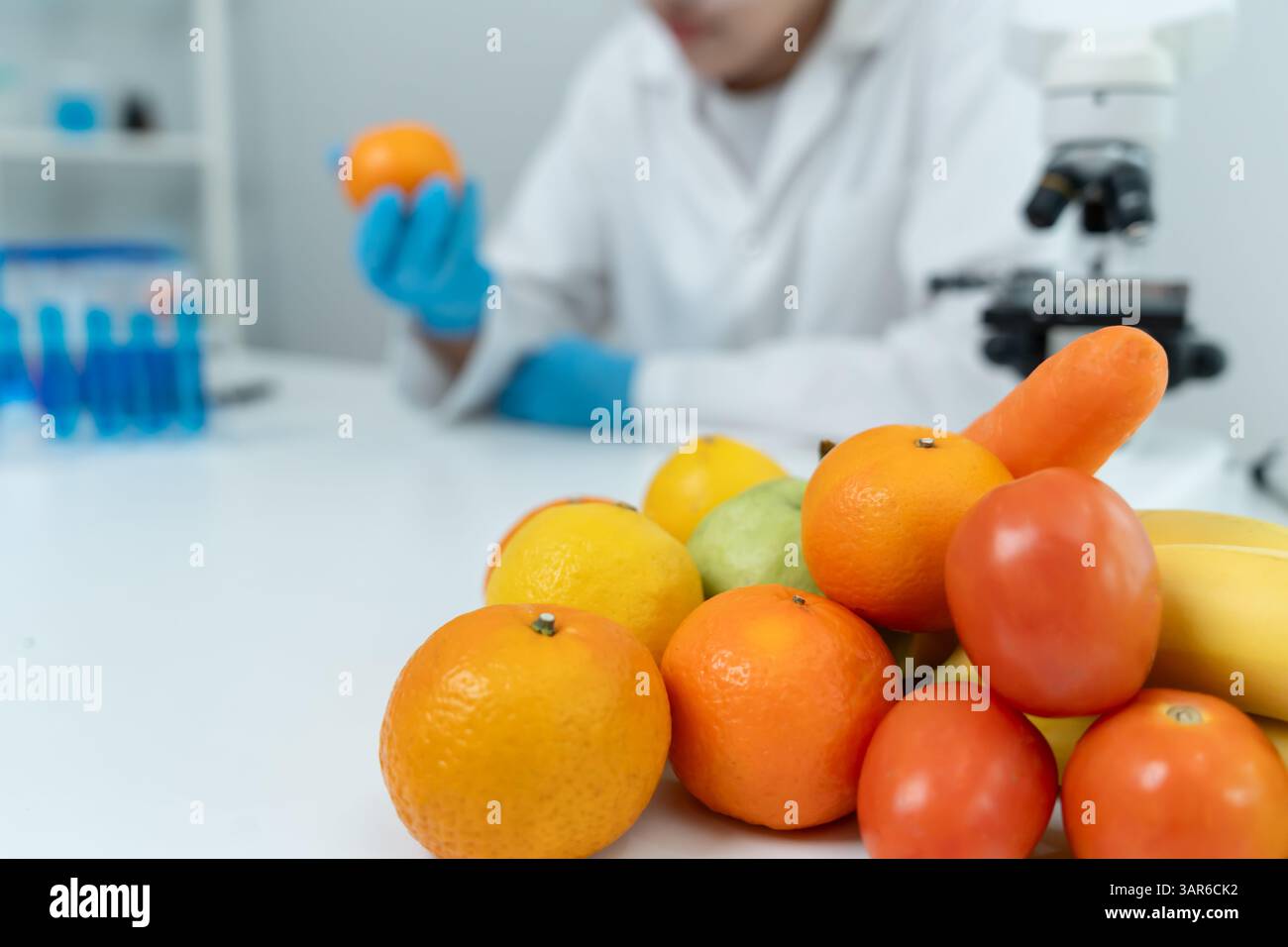 Scientist check chemical food residues in laboratory. Control experts ...