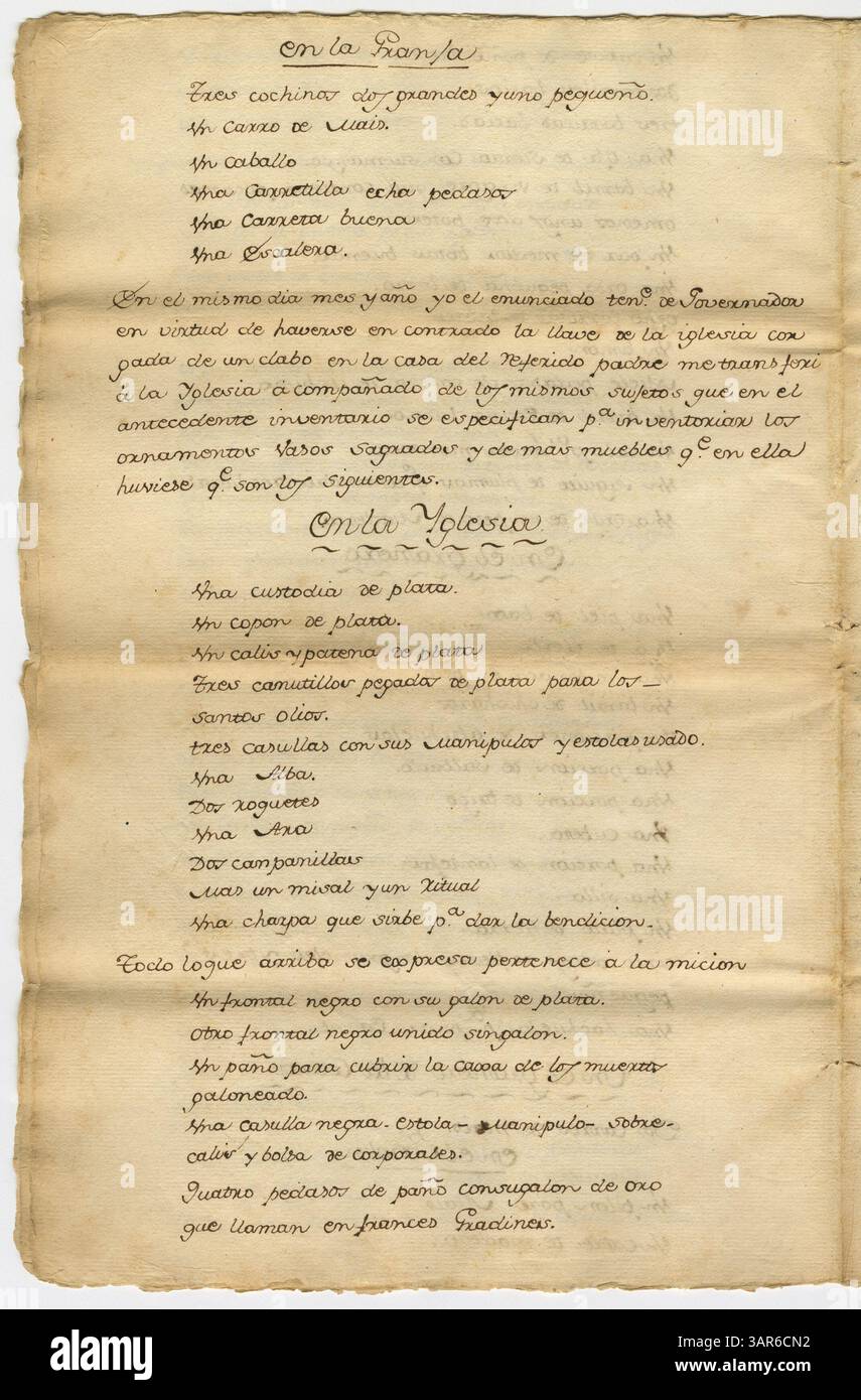 The 1775 inventory of Father Valentin’s possessions, stored in the ...