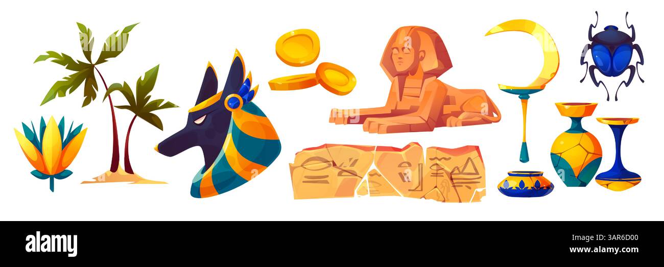 Antique Egypt culture symbols set isolated on white background. Vector ...