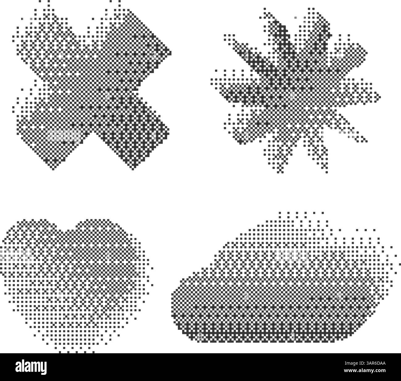 Pixel pattern shapes. Textured heart star and cross with bitmap Y2k dither gradient. Retro ...