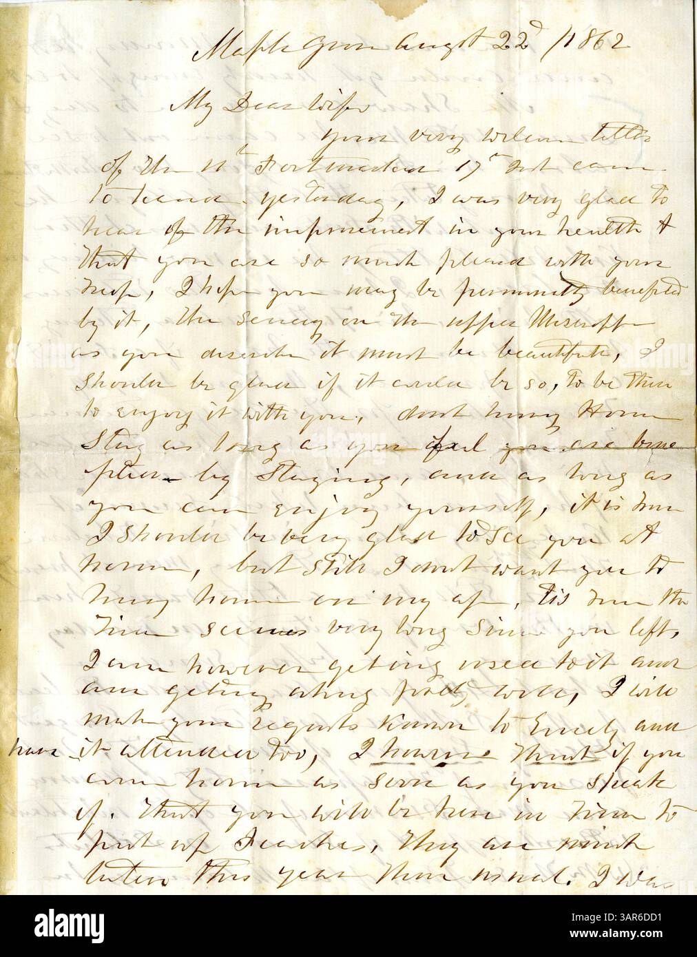 Alfred Warner's letter to his wife, dated August 22, 1862, from Maple ...