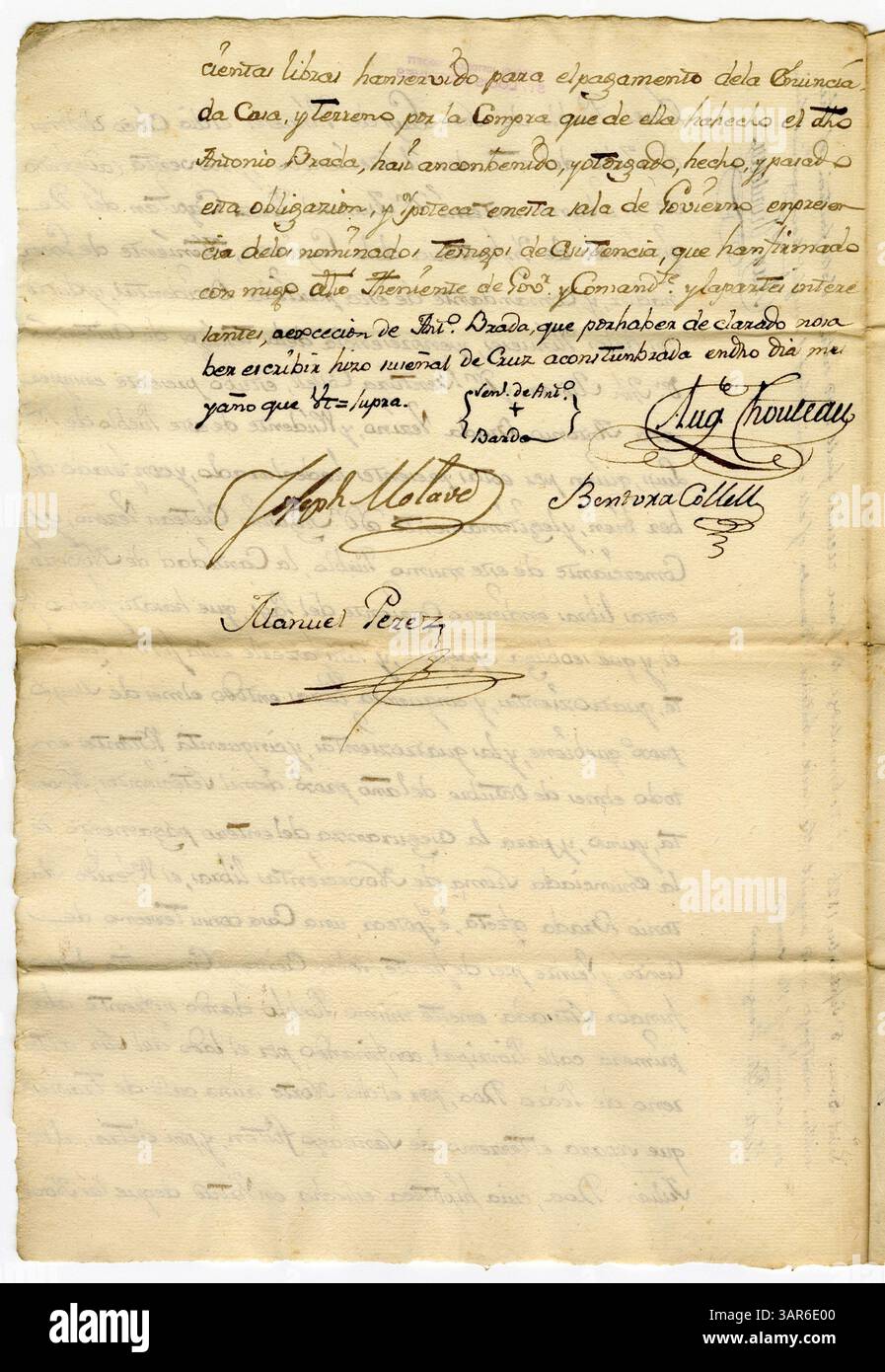 A 1790 property transfer document from Antoine Barada to Auguste Chouteau, detailing the ...