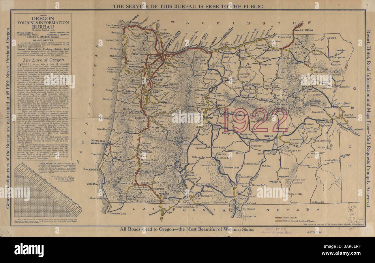 This map of Oregon shows the state's highways and includes a mileage ...
