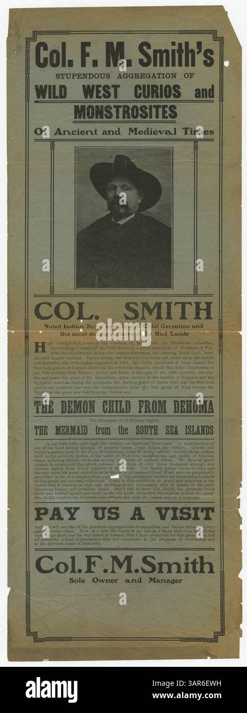 This broadside advertisement promotes Col. F.M. Smith's Wild West ...