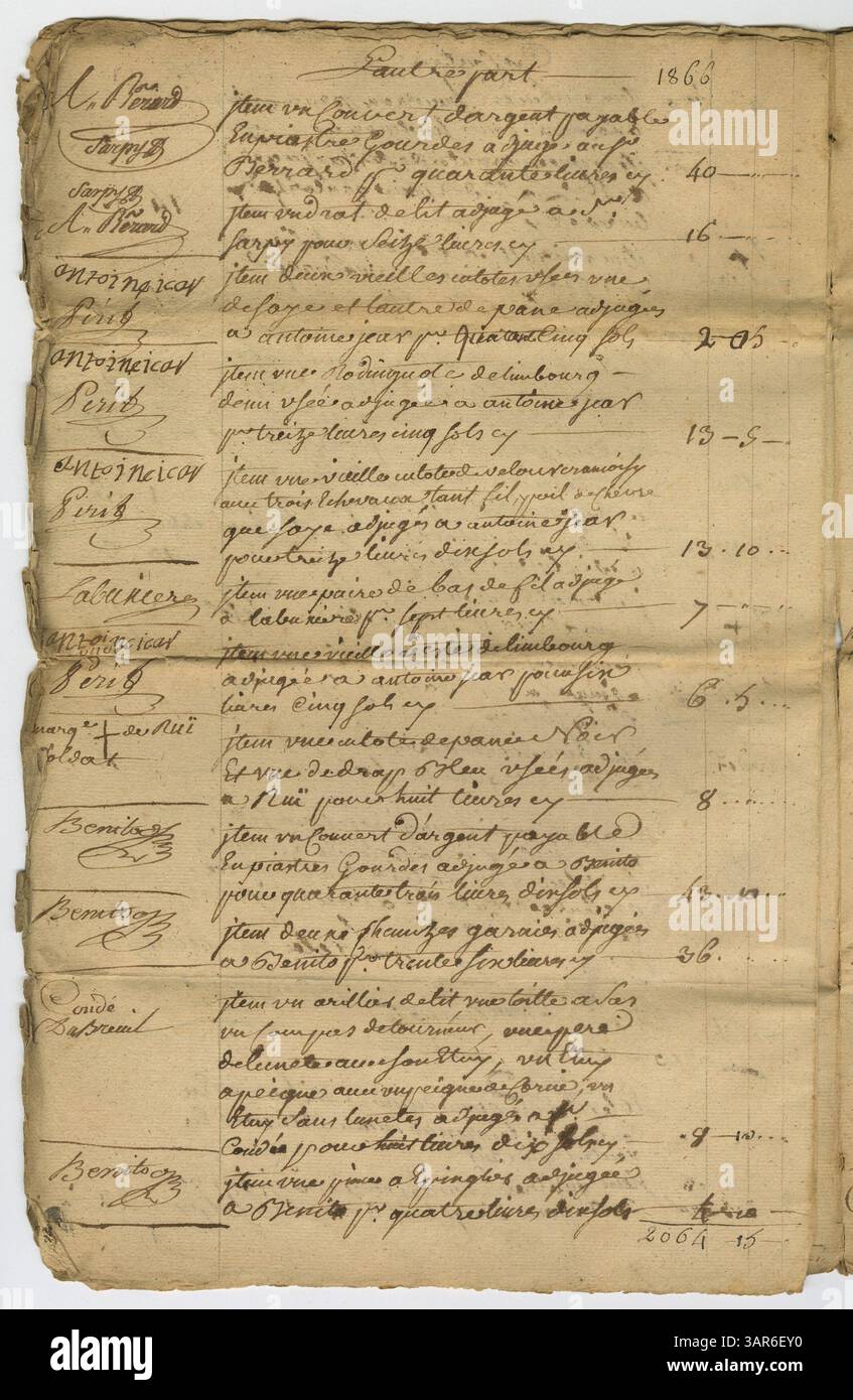 Estate sale of Louis de Bellerive St. Ange from 1775, offering a ...