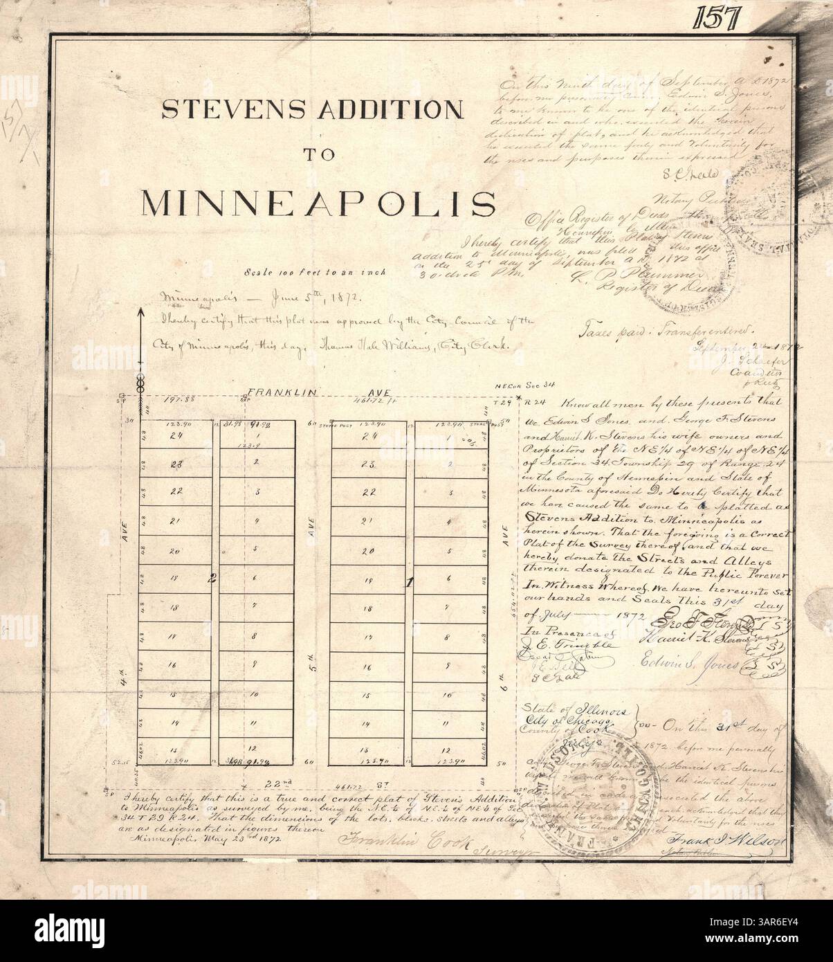 Map of Steven's Addition, a section of land added to Minneapolis ...