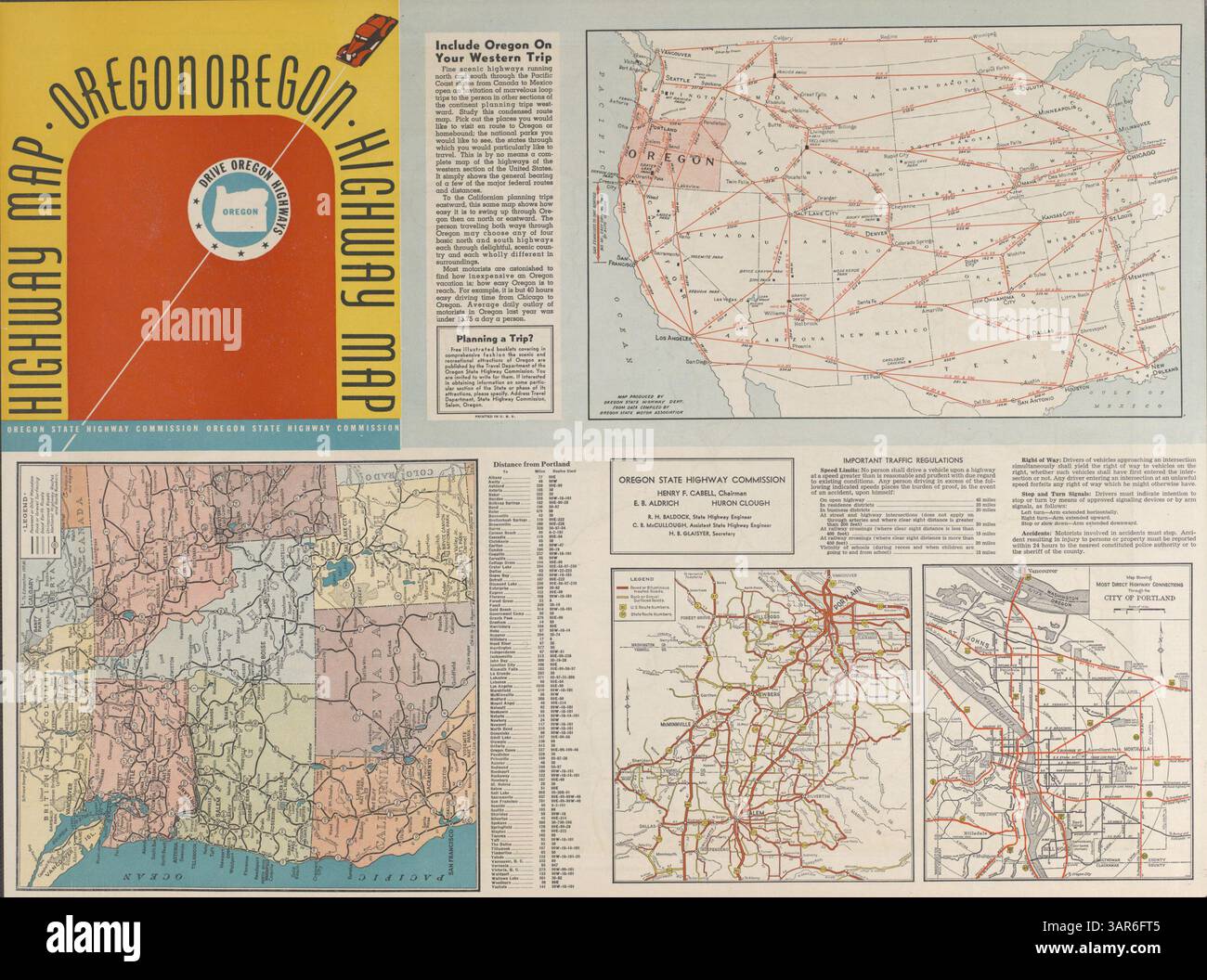 Back view of the State Highway Department map of Oregon, showing major ...