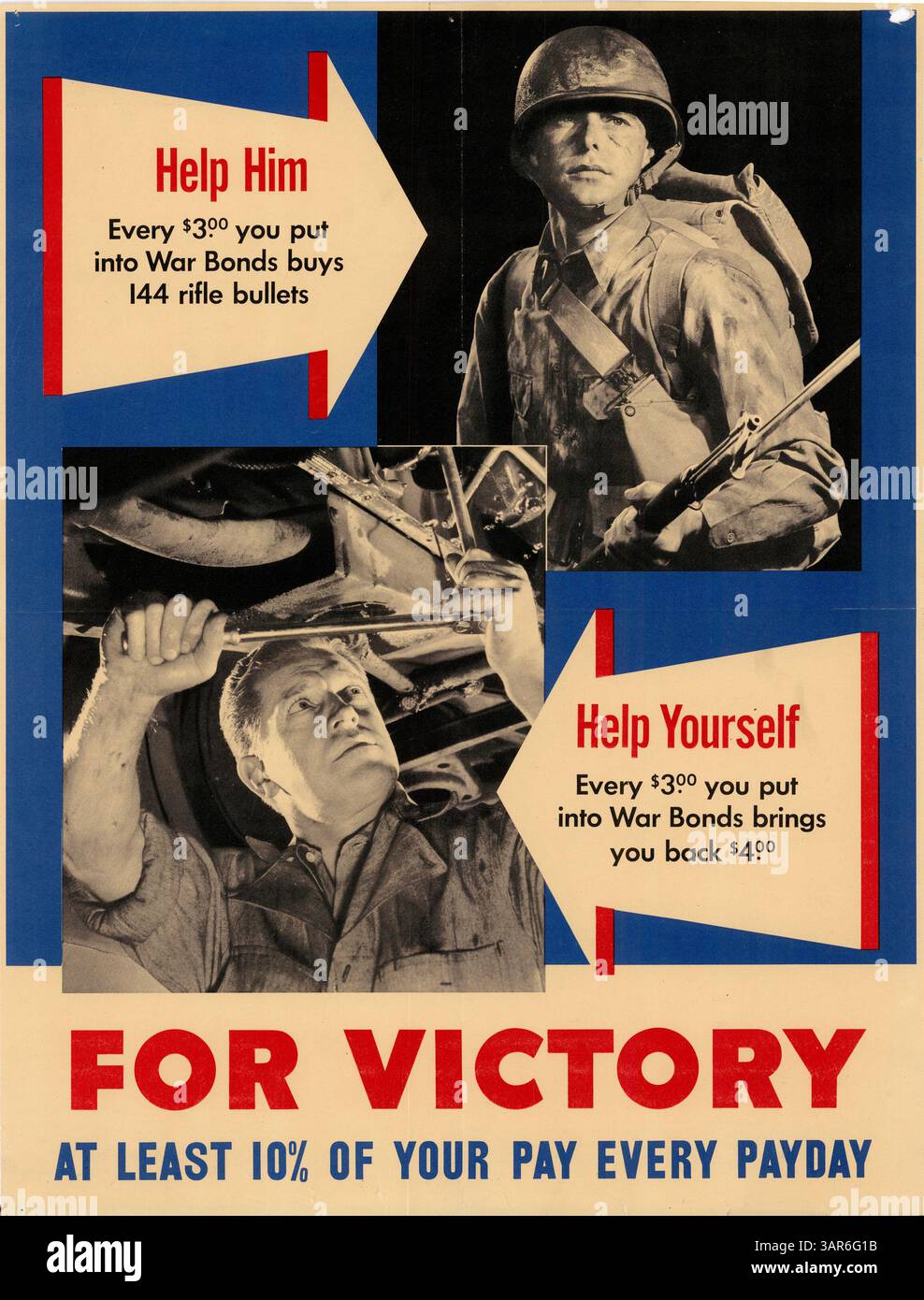 This WWII propaganda poster features an image of a US soldier and a ...