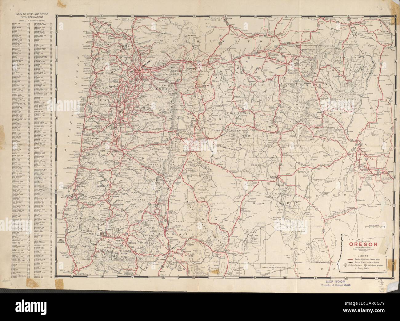 This official highway map of Oregon includes spot height relief and an ...