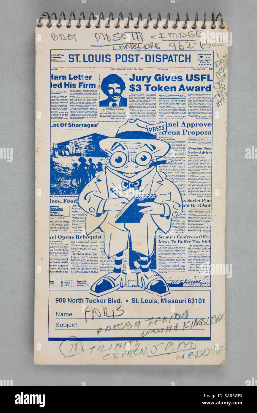 Ruled notepad from the St. Louis Post-Dispatch, containing notes and ...