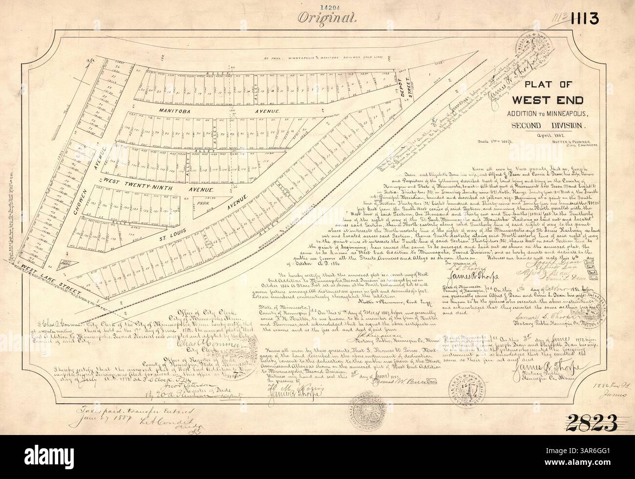 This plat details the layout of the West End Addition to Minneapolis ...