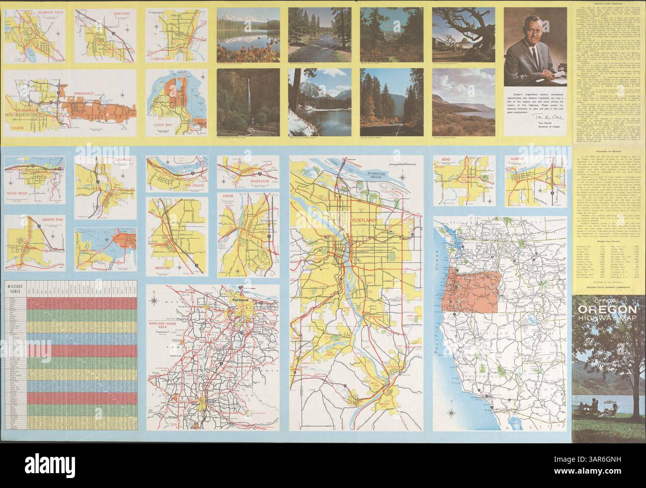 The back side of the official highway map of Oregon displays additional ...