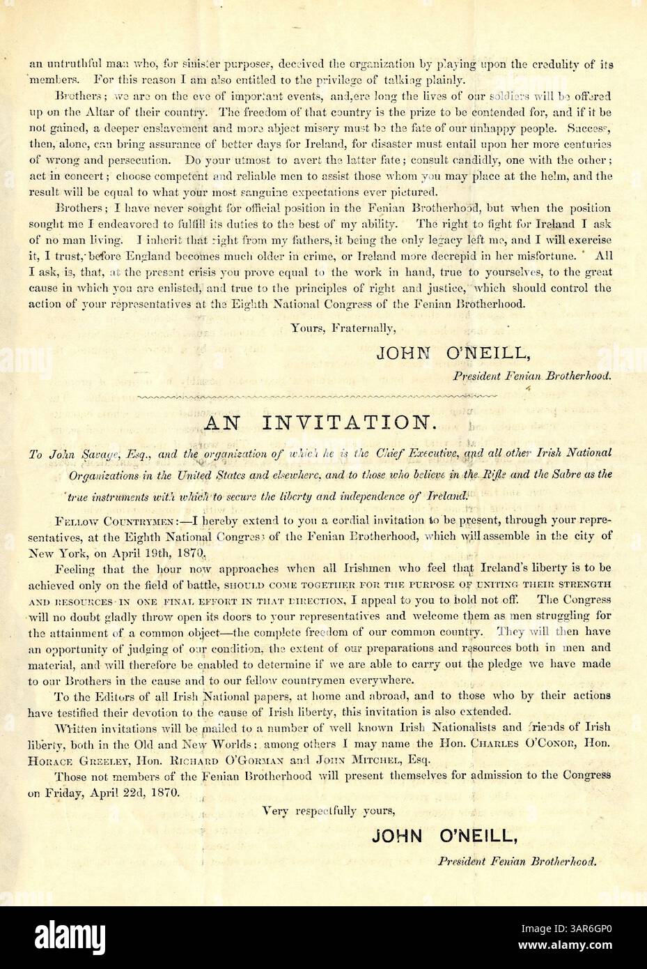 A circular letter from John O'Neill to the officers and members of the ...