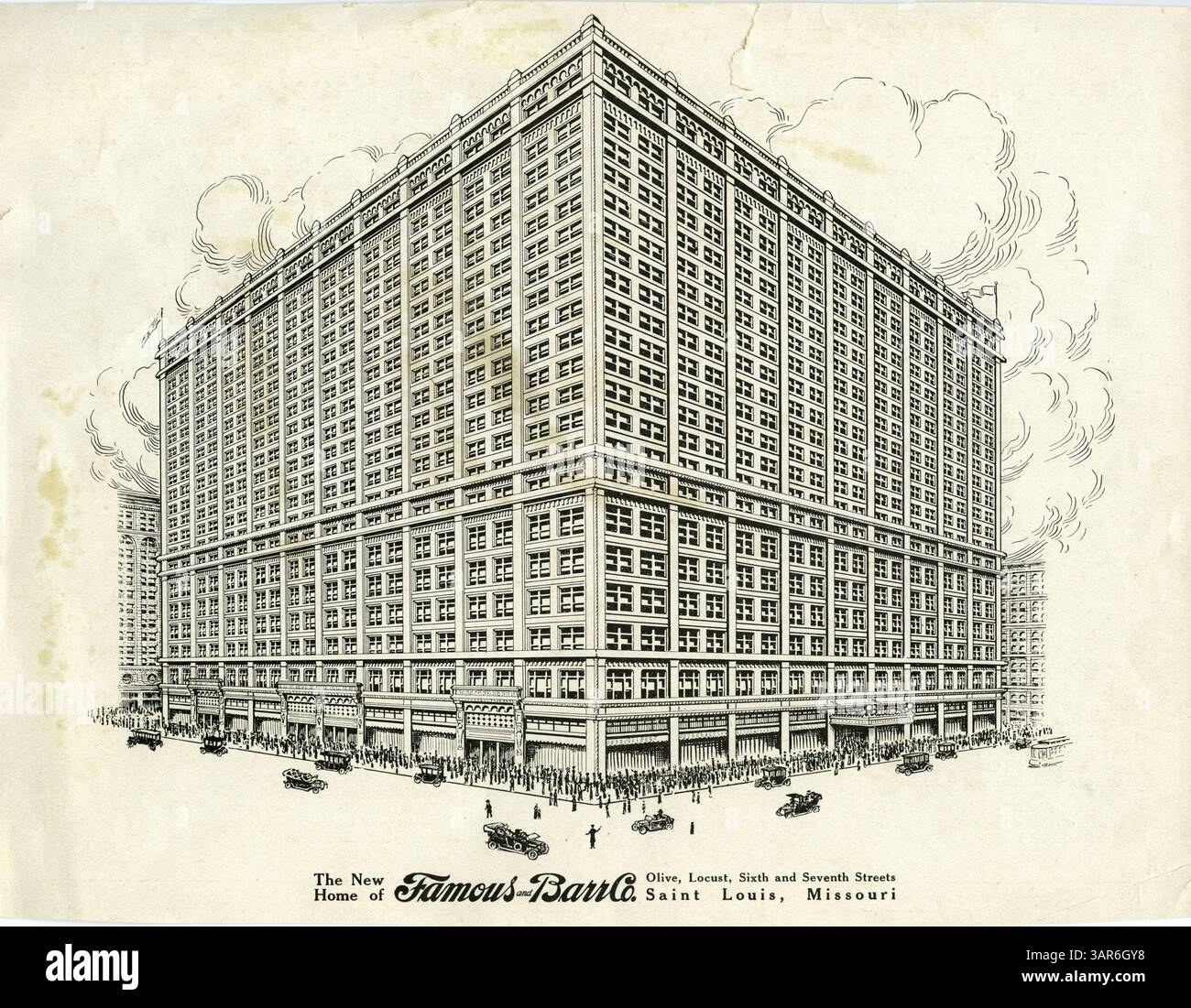This horizontal print shows the Famous Barr Department Store, located ...
