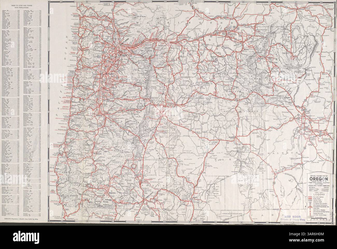 Oregon’s official highway map shows roads with relief by spot heights ...
