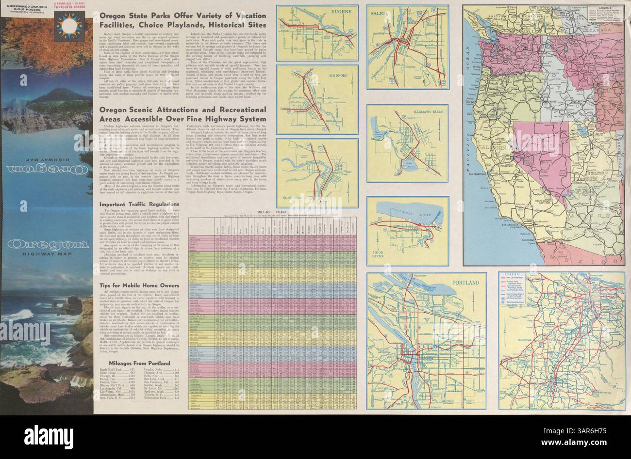 The reverse side of the official highway map of Oregon includes text, a ...