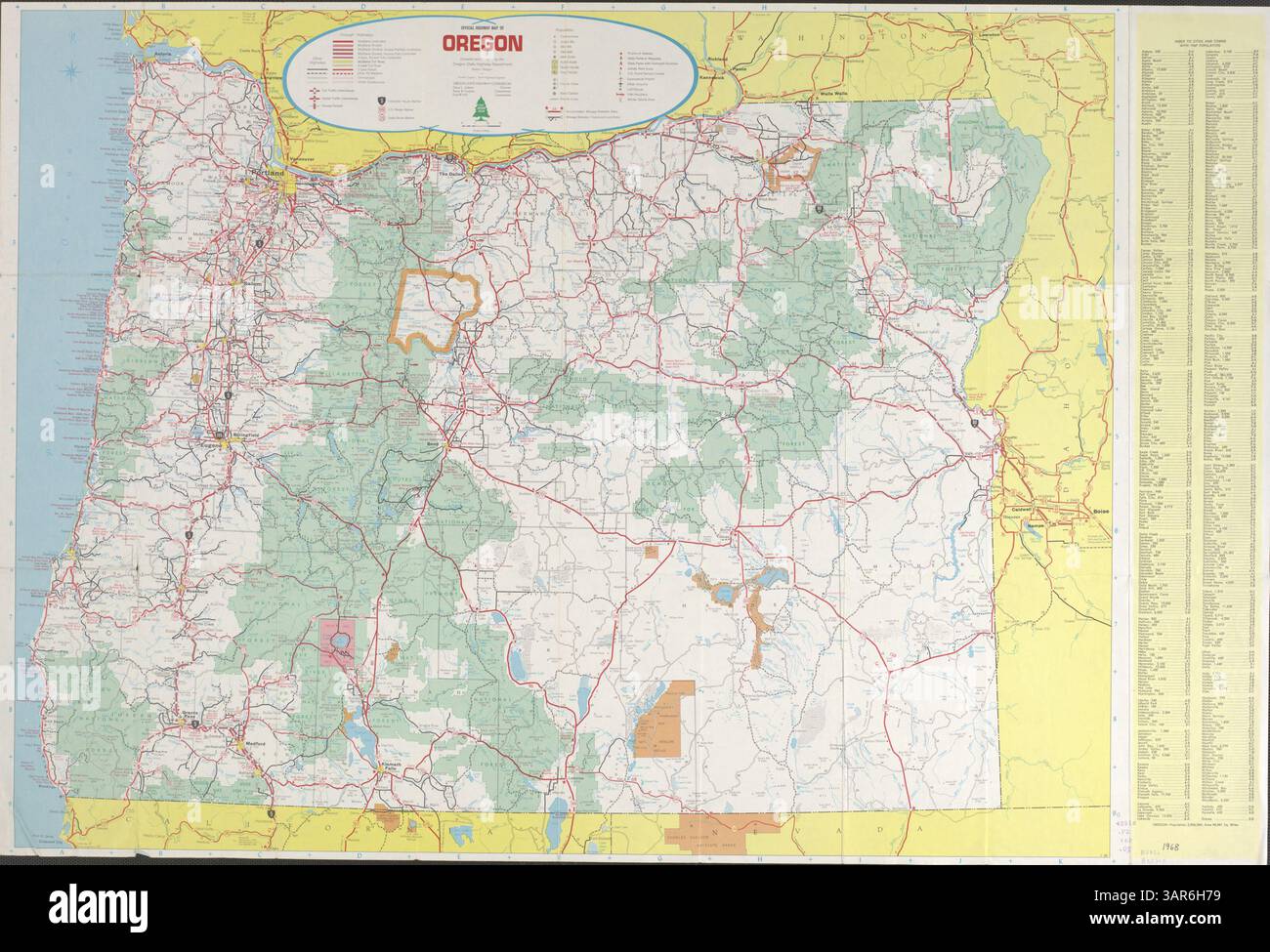 This official highway map of Oregon includes an index to cities and ...