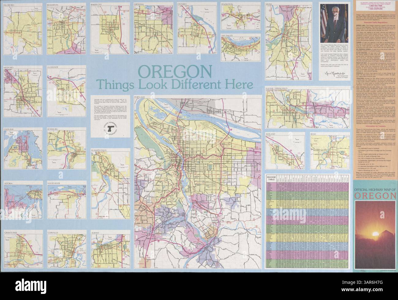 This official highway map of Oregon displays the state's major roads ...