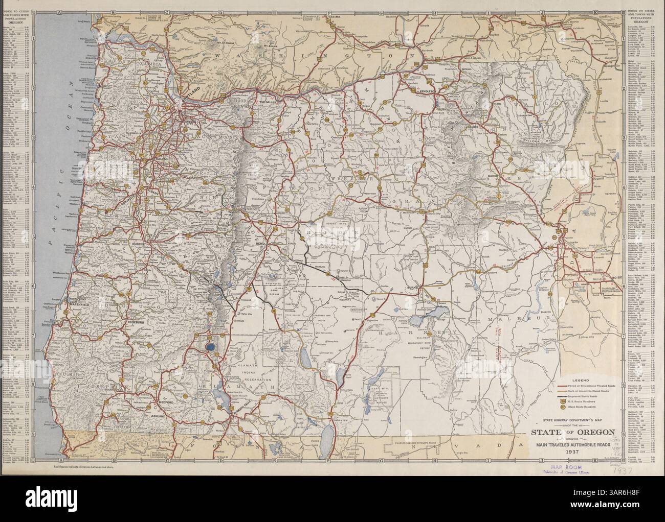This 1915 map shows the main traveled automobile roads across Oregon ...