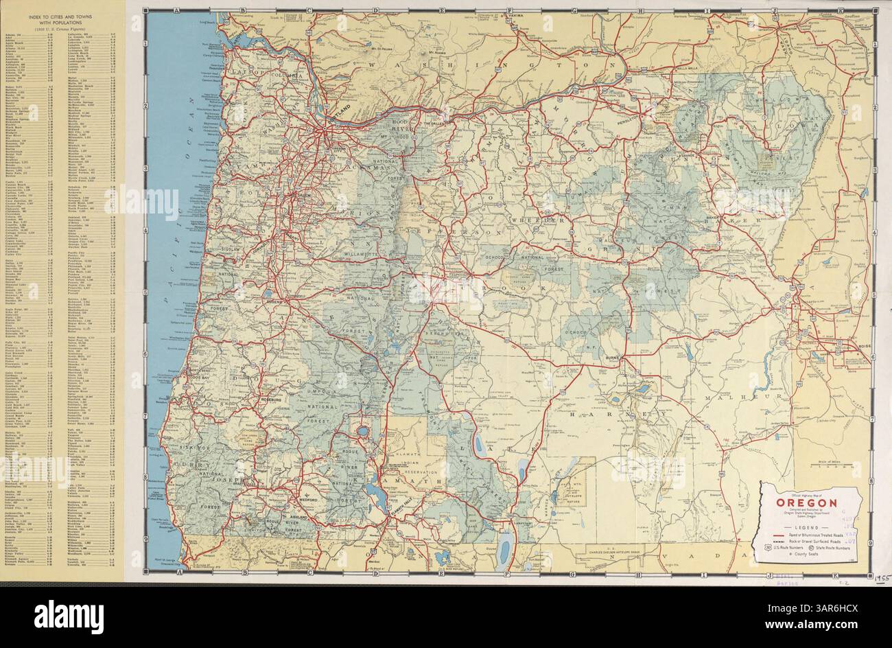 This official 1915 highway map of Oregon shows relief through hachures ...