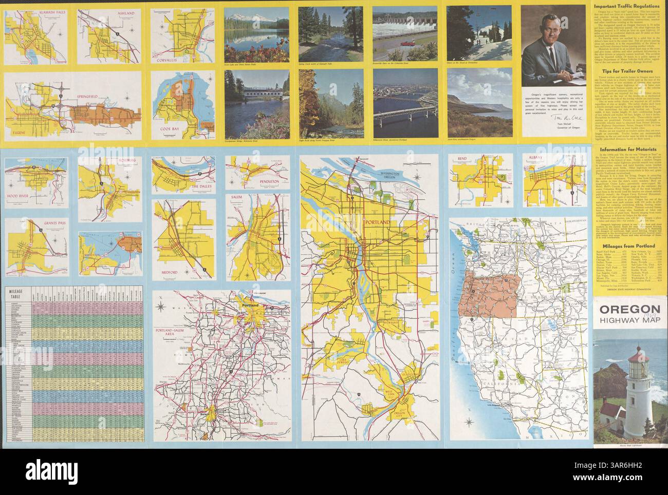 This is the reverse of the official highway map of Oregon, featuring ...