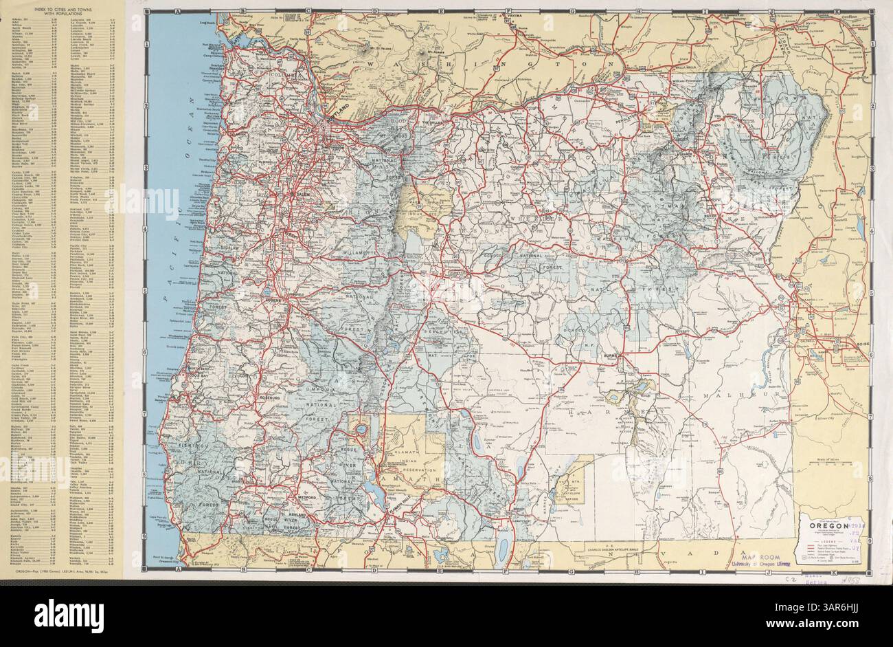 This official highway map of Oregon shows roads with relief indicated ...