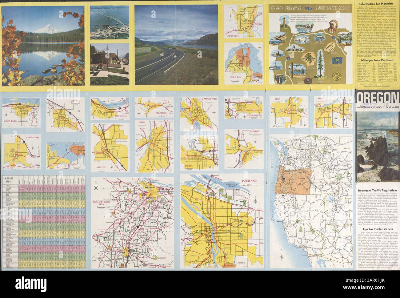 The reverse side of this official highway map of Oregon features ...