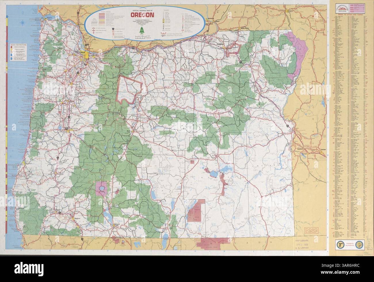 The official highway map of Oregon includes relief shown by spot ...