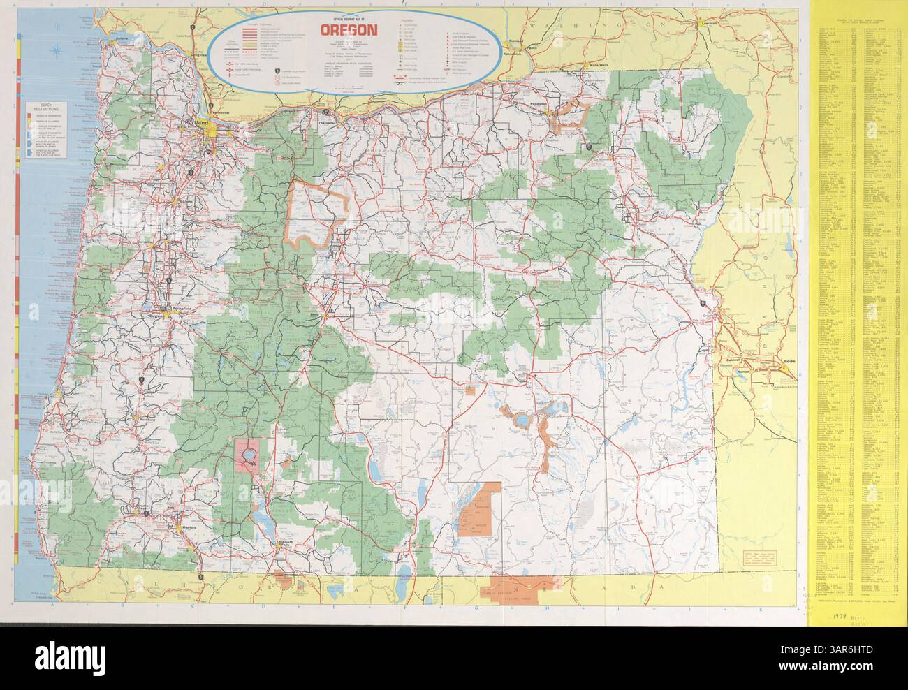 This official highway map of Oregon includes an index to cities and ...