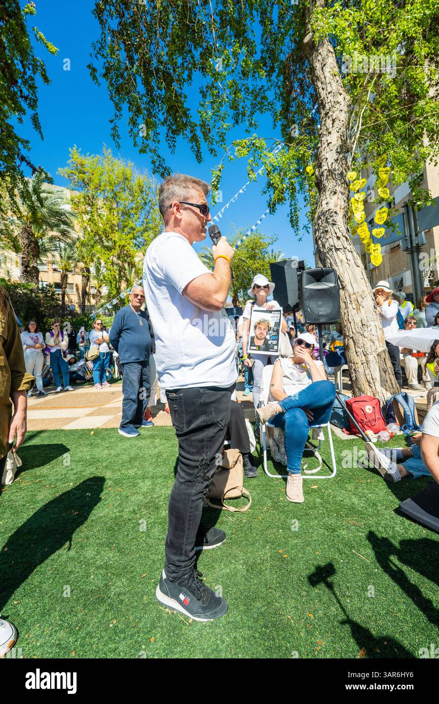 Kiryat Bialik, Israel - April 15, 2025: Hagai Angrest, father of Matan ...