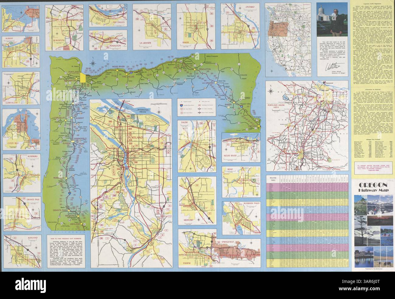 The reverse side of the official Oregon highway map, featuring ...