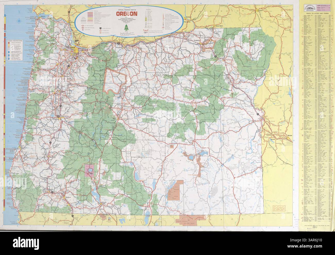 This official highway map of Oregon includes an index of cities and ...